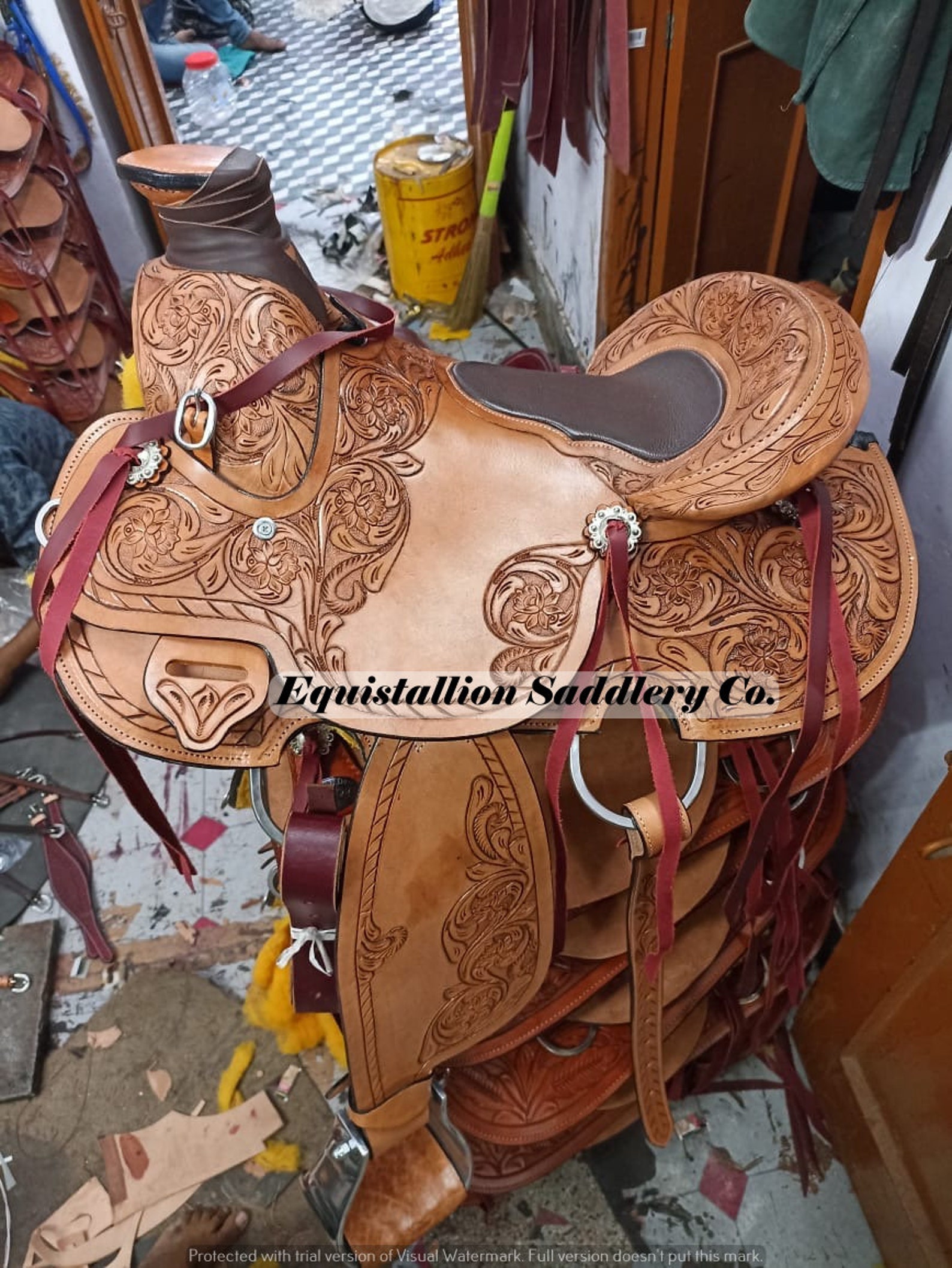 New Leather Western Horse Riding Wade Folk Tree Saddle Tack Roping ...