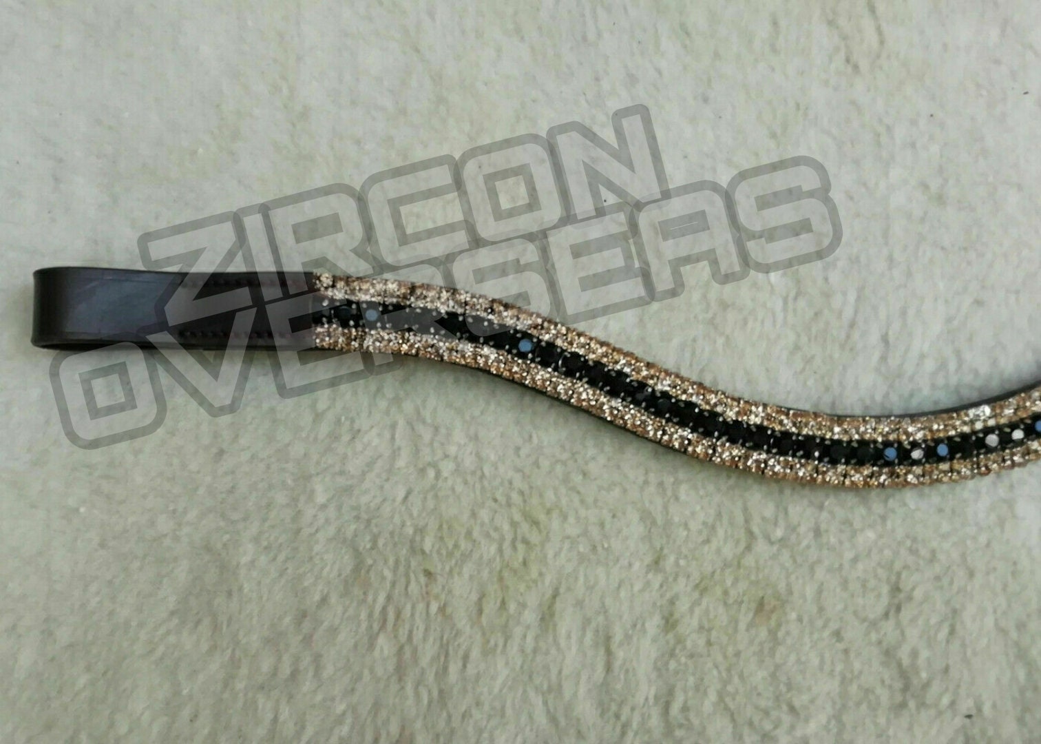 Premium Leather Brow Band Premium Black and Golden Crystal by Zircon ...