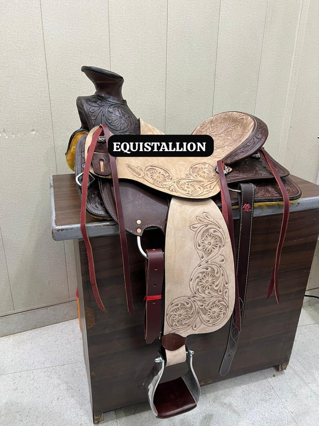 New Leather Western Horse Saddle Wade Tree Ranch Roping Tack Set With ...