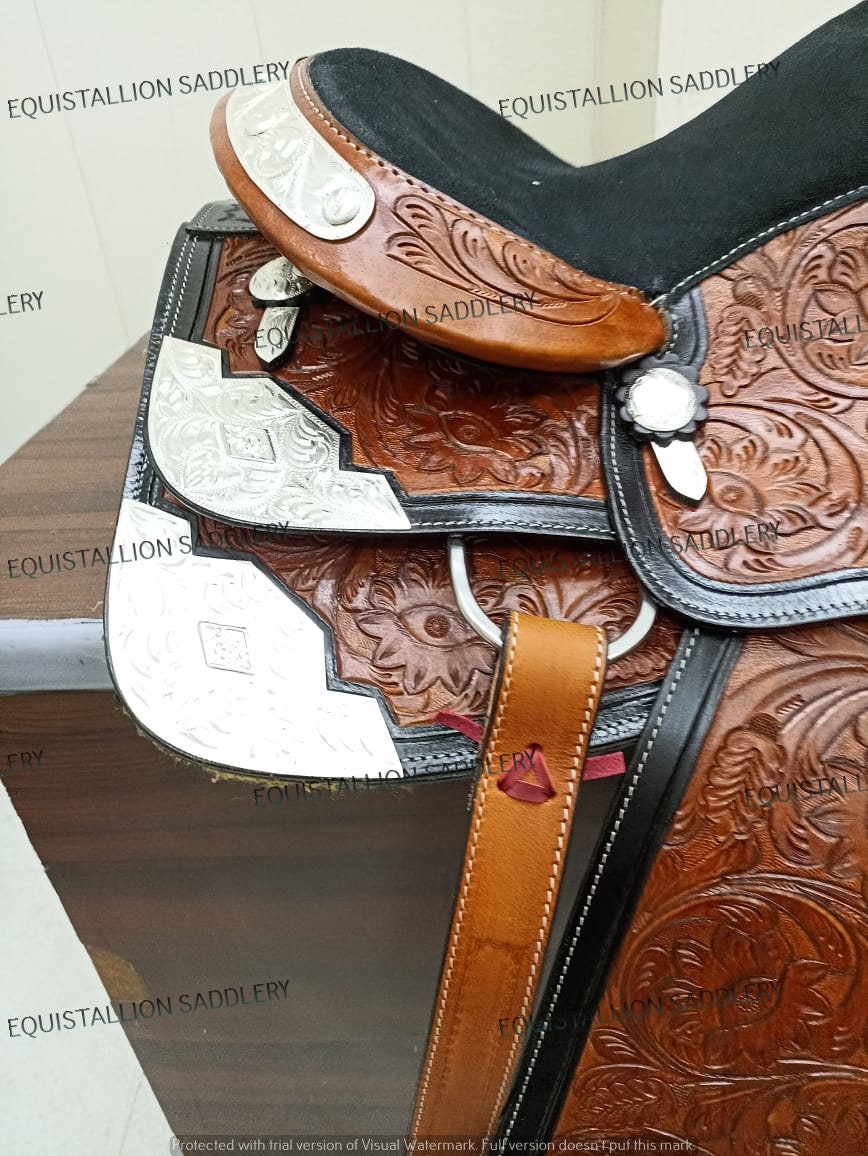 Western Show Saddle Horse Tack Silver Premium Genuine Cowhide Leather Western Pleasure Show ...