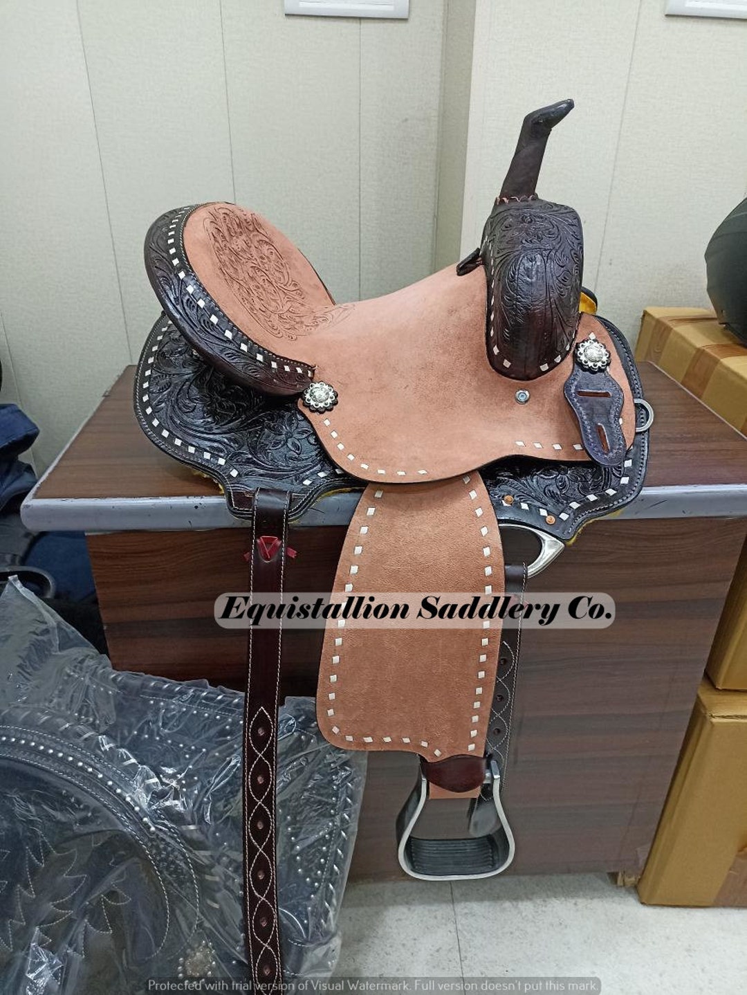 Equistallion New Leather Western Saddle Barrel Racing Tack Matching Set ...