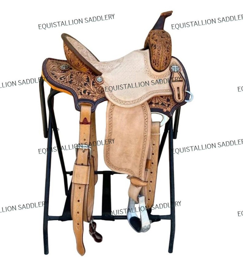 EQUISTALLION Western Leather Strip Down Barrel Racing Horse Saddle Tack ...