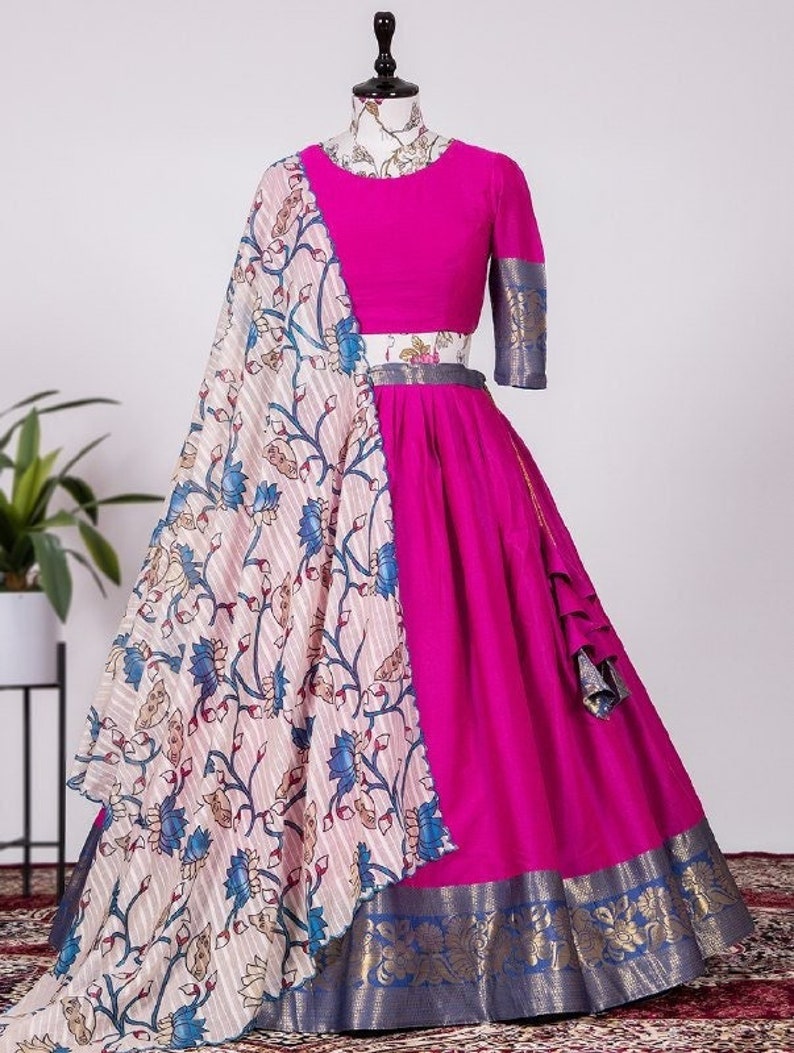 New Banarasi Pink half Saree lehenga pure zari waving south Indian ...