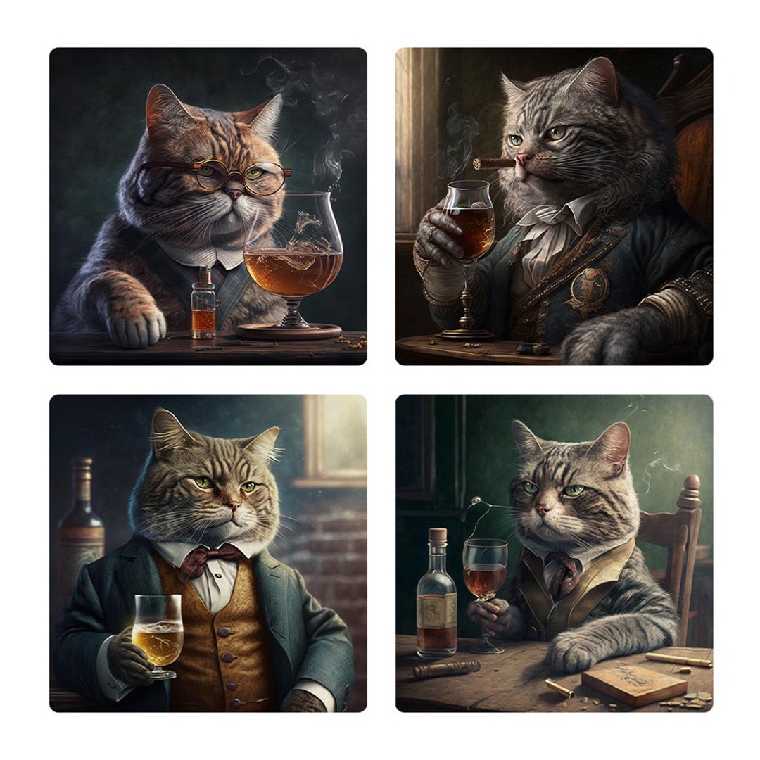 Bourbon Whiskey Cigar Cats - Etsy
