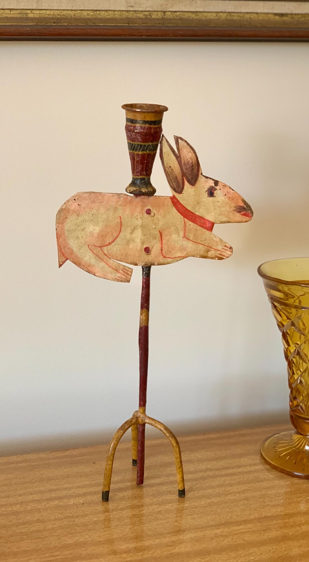 Vintage JUNGLE LOVE Candlestick Rabbit Plaque Forged Candle Holders ...