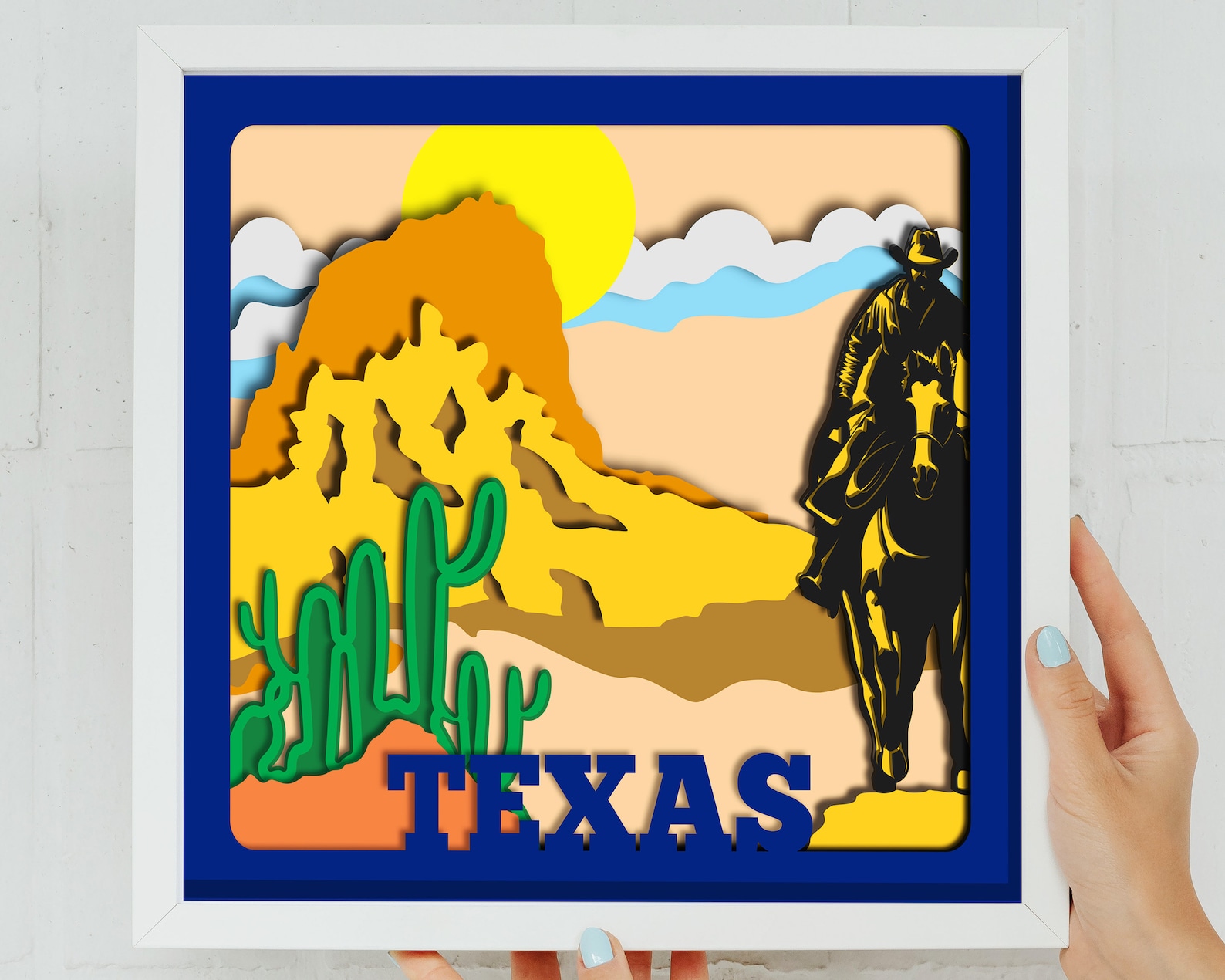 Texas 3D Layered Paper Cut: Cowboy Shadow Box Template (SVG) - Etsy