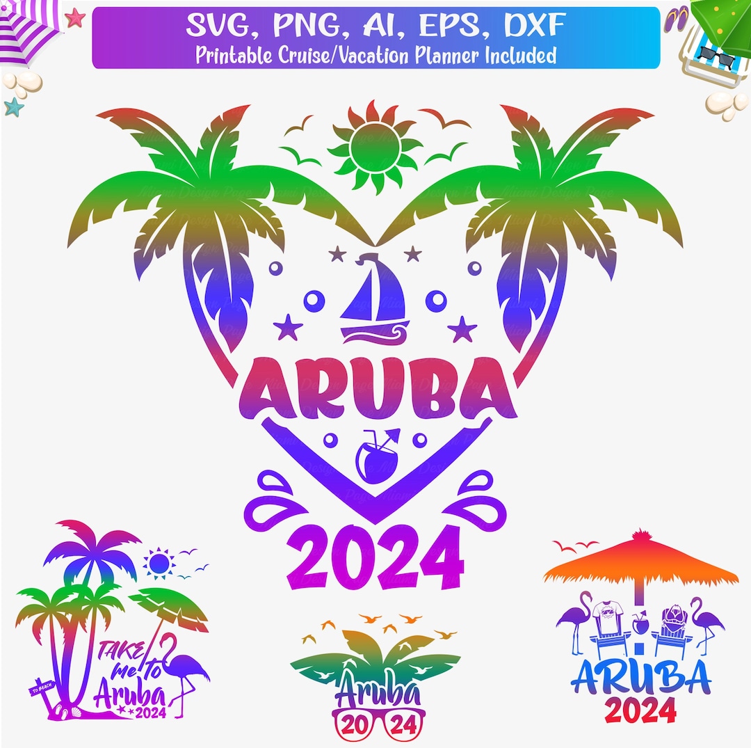 Aruba Vacation 2024 Bundle of 4 Png Svg File, Aruba Summer Beach Svg ...