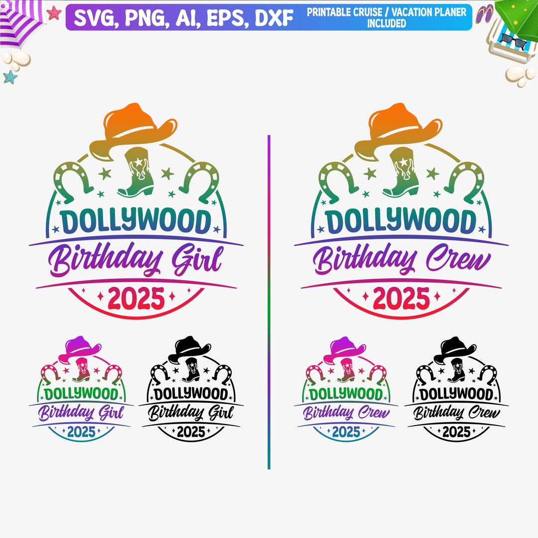 2 in 1 Dollywood Birthday Girl 2025 Svg, Dollywood Birthday Crew Svg ...