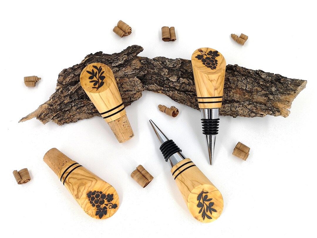Olive Wood Cork / Metal Stopper With Pyrography - Olivewood Pens® - Etsy