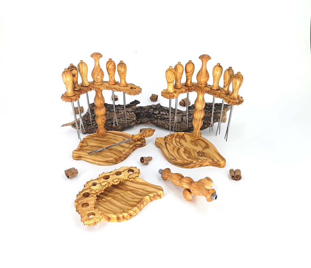 Pronged Olive Wood Forks With Holder - Olivewood Pens® - Etsy