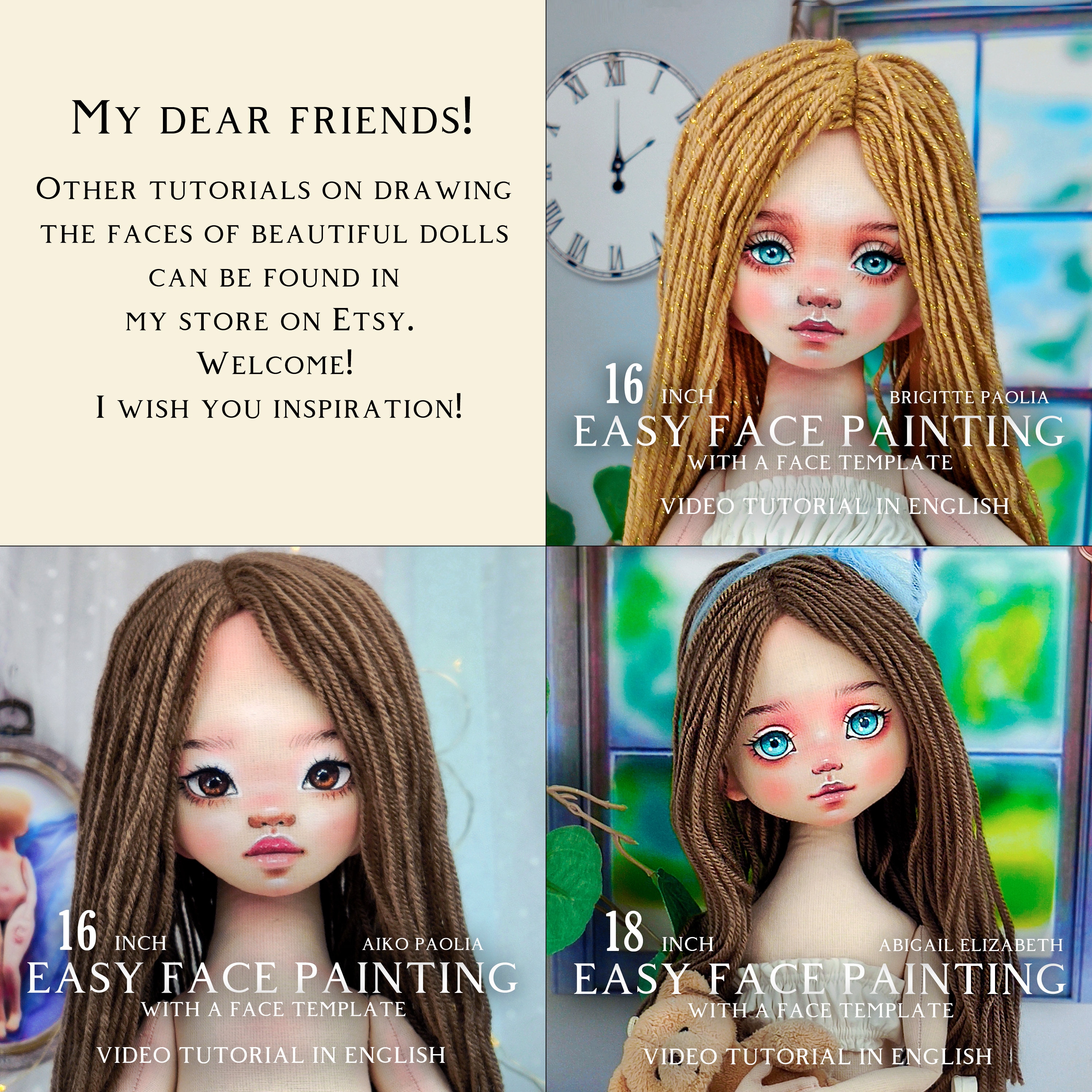 Face Painting Rag Doll With Face Template Sewing 14 Inch Doll Amber ...