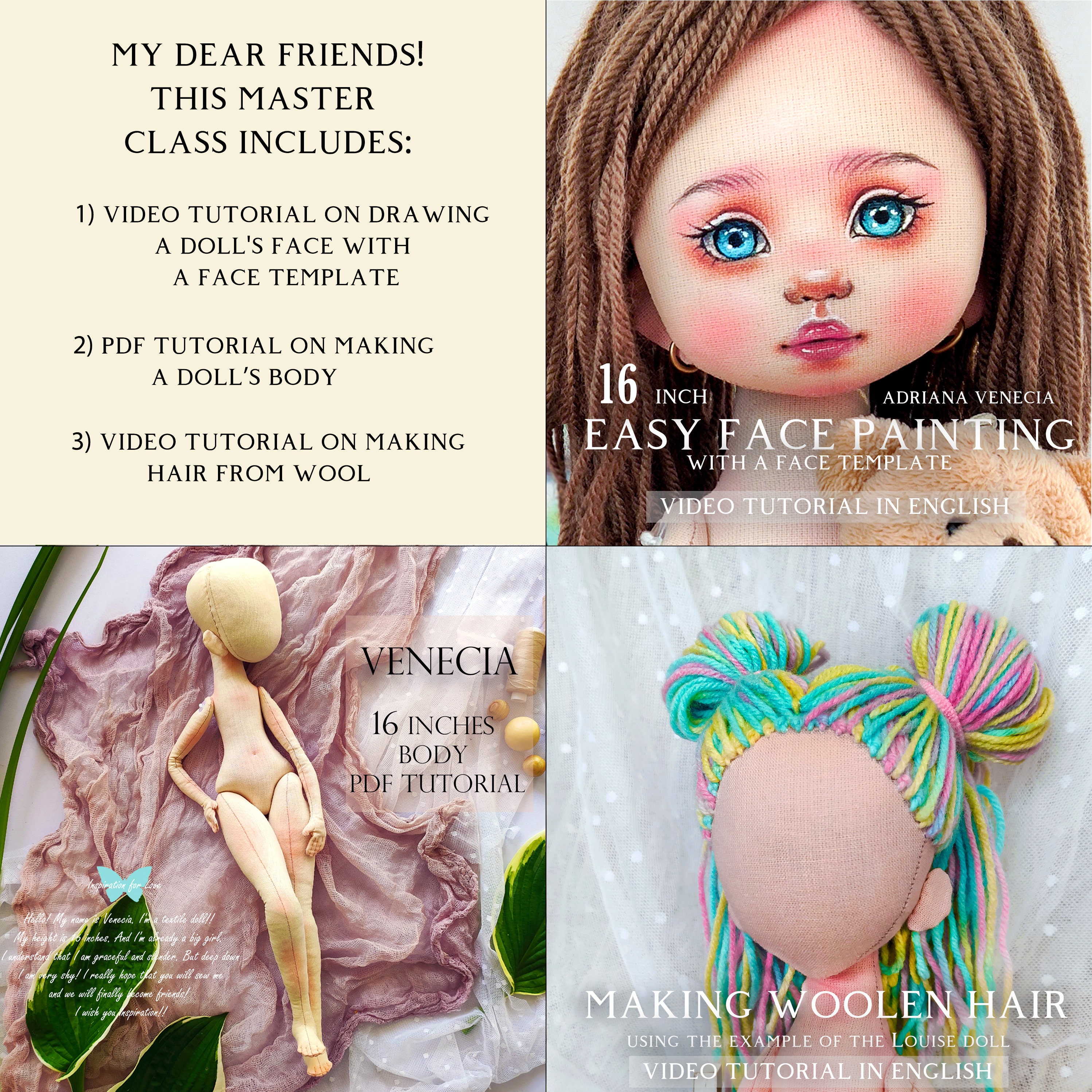 PDF Pattern Boneca With Face Template Sewing 16 Inch Rag Doll Adriana ...