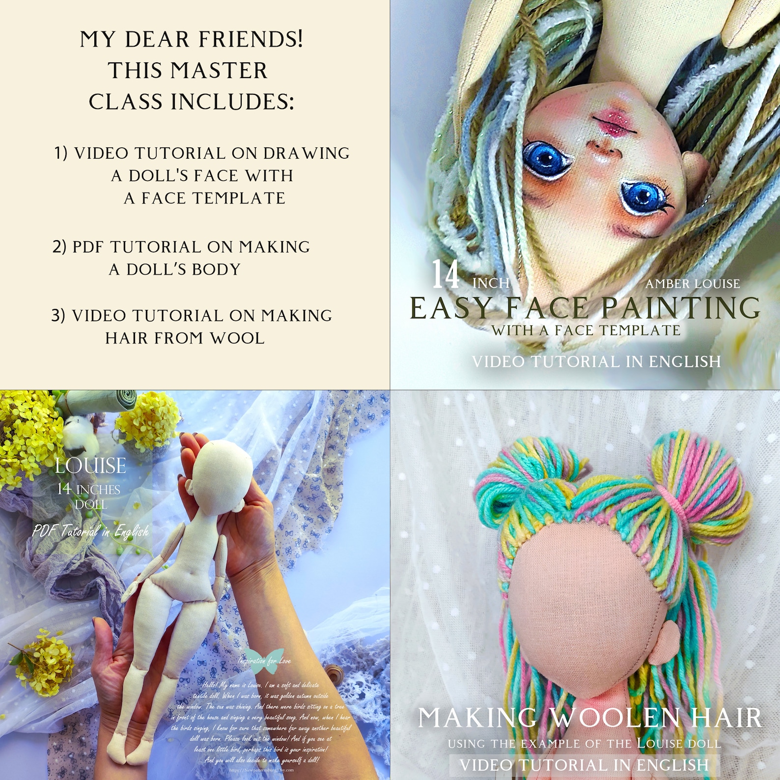 Face Painting Rag Doll With Face Template Sewing 14 Inch Doll Amber ...