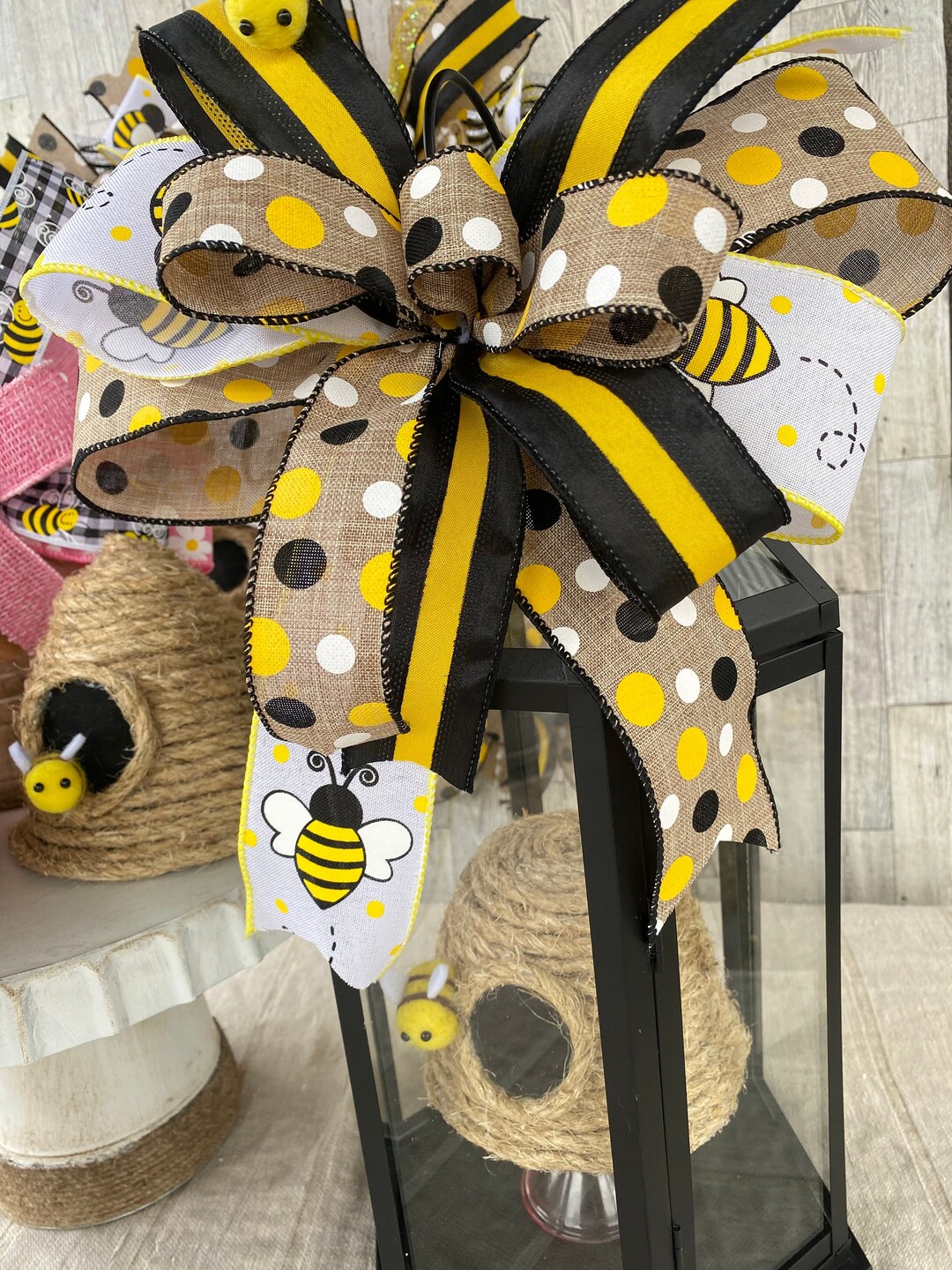 Bumblebee Bee Ribbon Lantern Bow, Summer Wreath Bow, Spring Wreath Bow ...