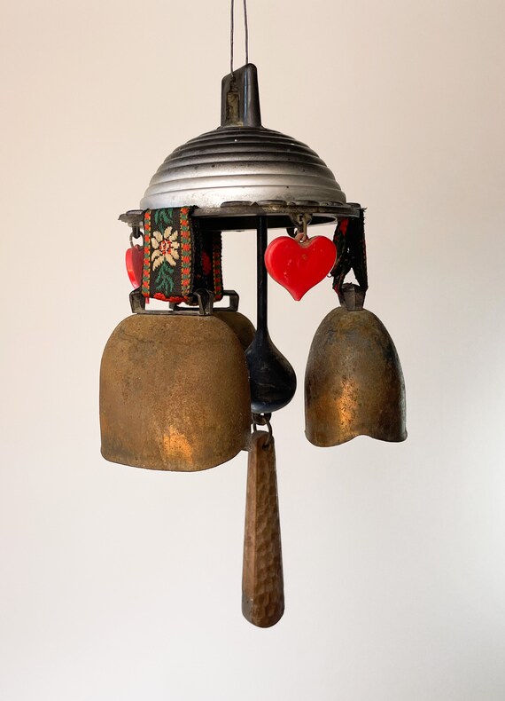 Vintage German 3 Iron Cow Bells and Red Hearts Wind Chime - Etsy