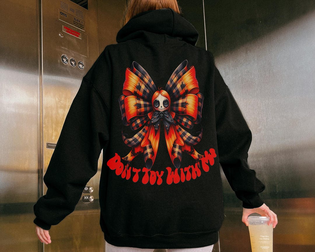 Patchwork Panic Hoodie | Black Gothic Dollcore Bow Hooded Sweatshirt ...