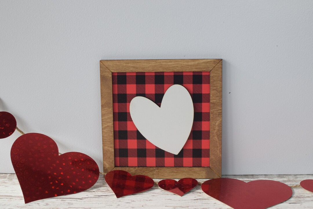Valentines Day Decor, Buffalo Check Heart Sign, Valentine Decorations ...
