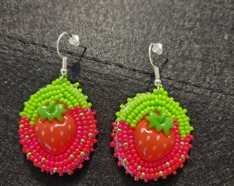 Earrings Strawberry Beaded Multicoloured Earrings Gold and Beads - Etsy