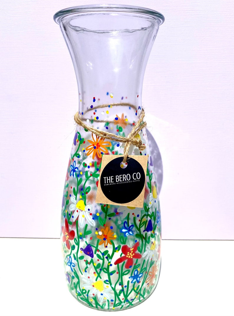 Hand Painted Floral Vase Glass Vase Glass Carafe Vase for - Etsy