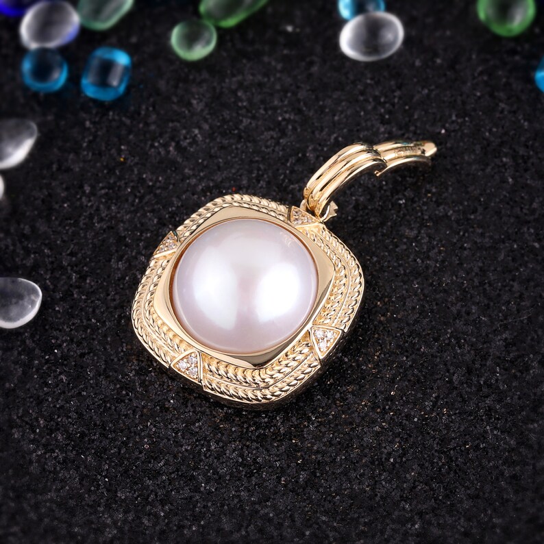 12mm Premium Seawater Mabe Pearl Elegant Pendant, Genuine High Luster ...
