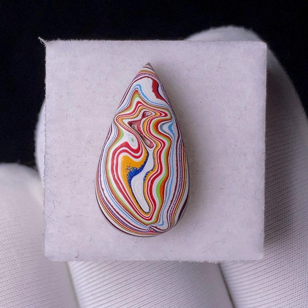 Colorful Layered Fordite AKA Detroit Agate Cabochon 19.7x10.7x4.4 MM 3. ...