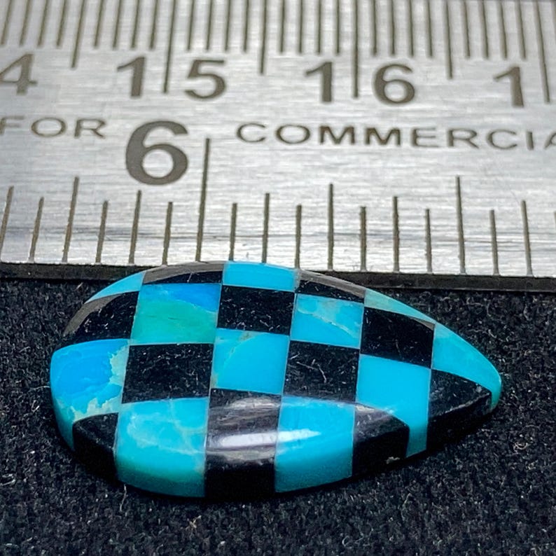 Checkerboard Patterned Black Onyx-arizona Turquoise Cabochon 20.2x14 ...