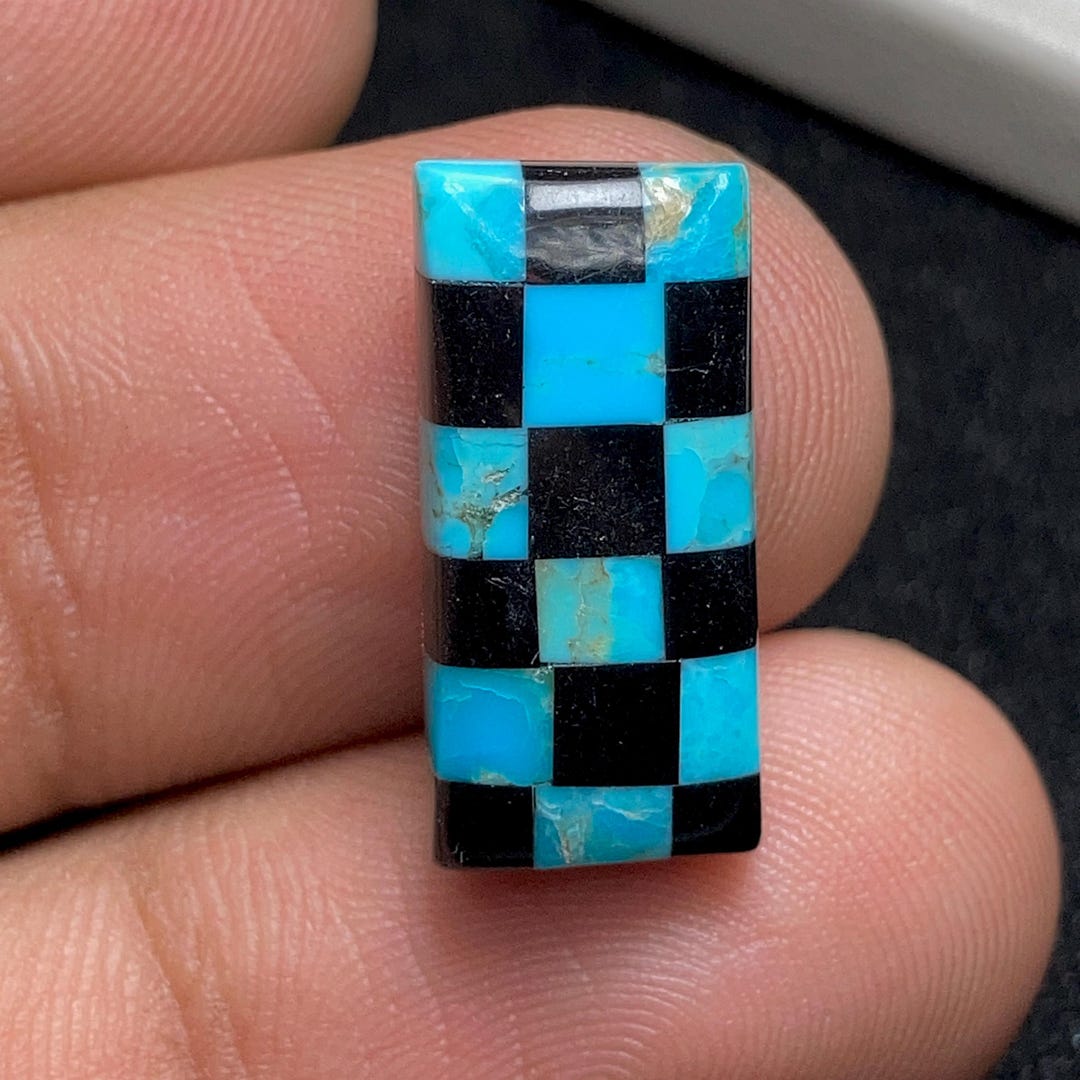 Checkerboard Patterned Black Onyx-arizona Turquoise Cabochon 20.2x9.6x4 ...