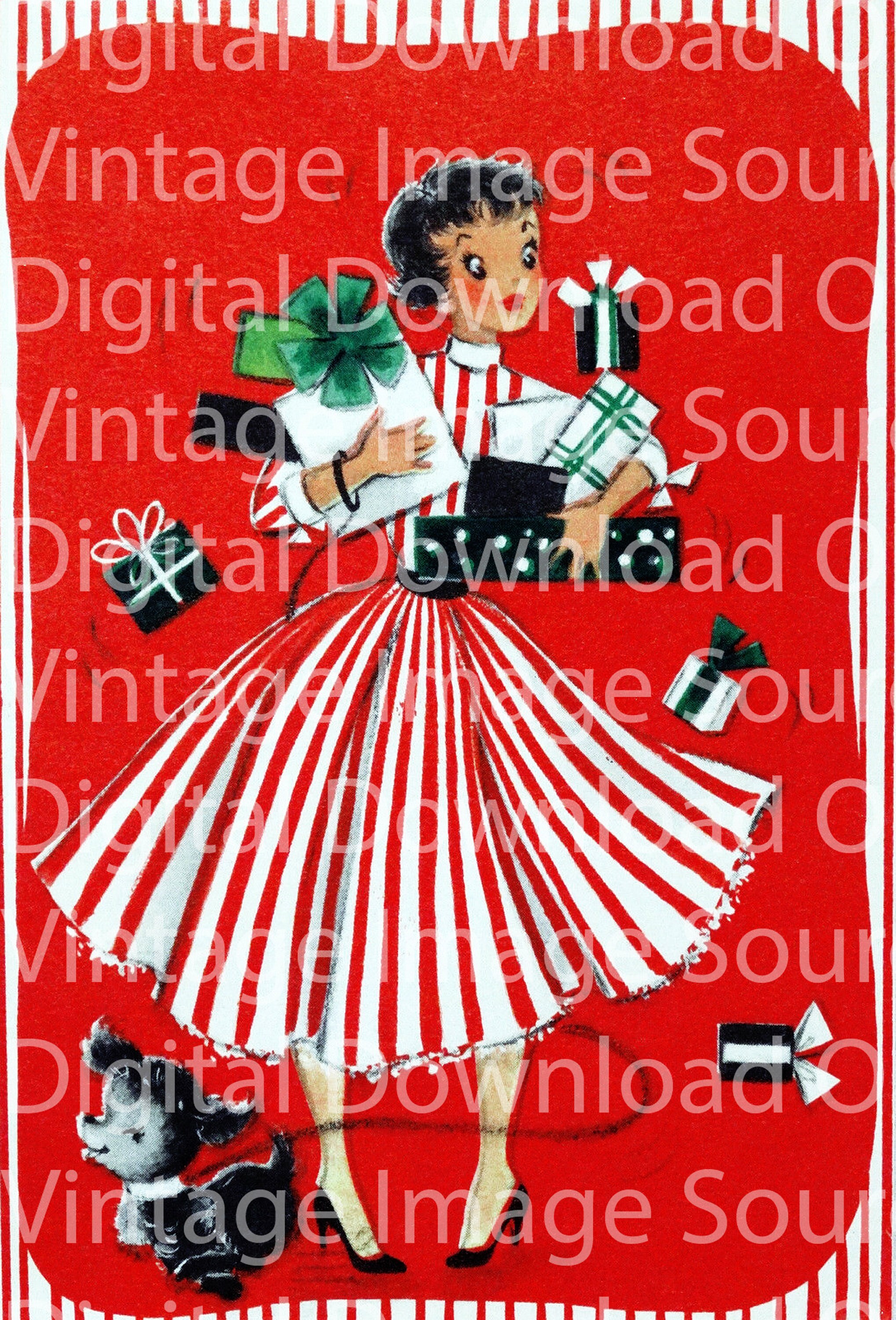 Digital Download PRINTABLE 1950s Vintage Christmas Card Woman Shopping ...