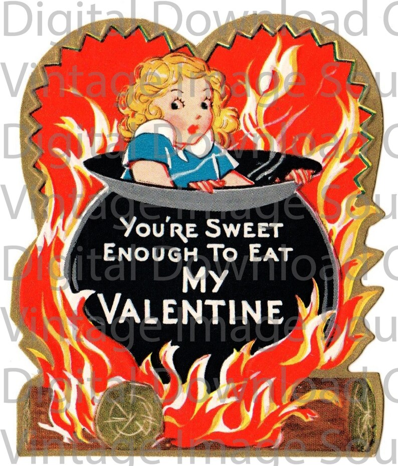 Digital Download PRINTABLE Vintage Valentine Cannibal Girl Horror Card ...