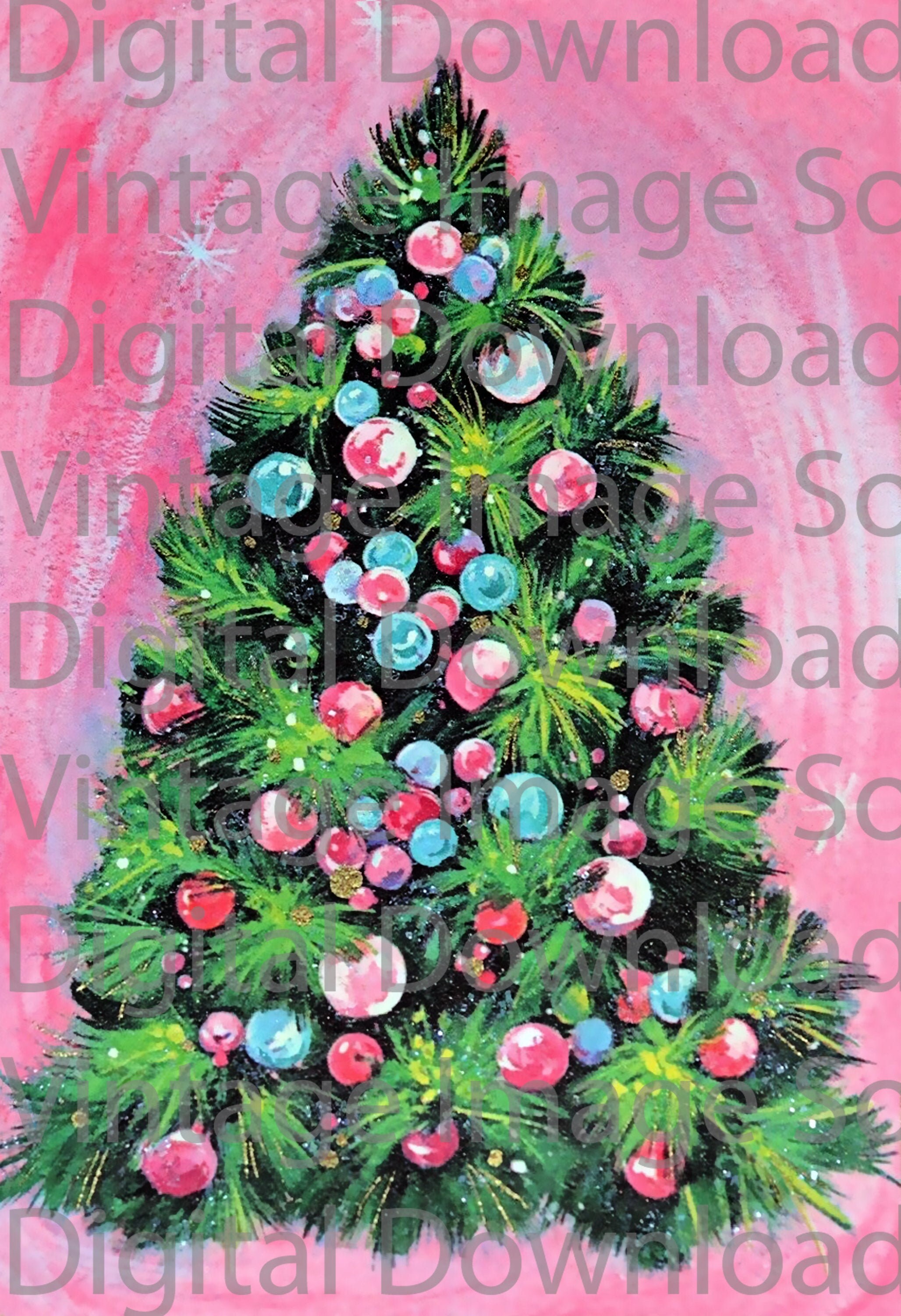 Digital Download PRINTABLE 1950s Vintage Pink Christmas Tree | Etsy