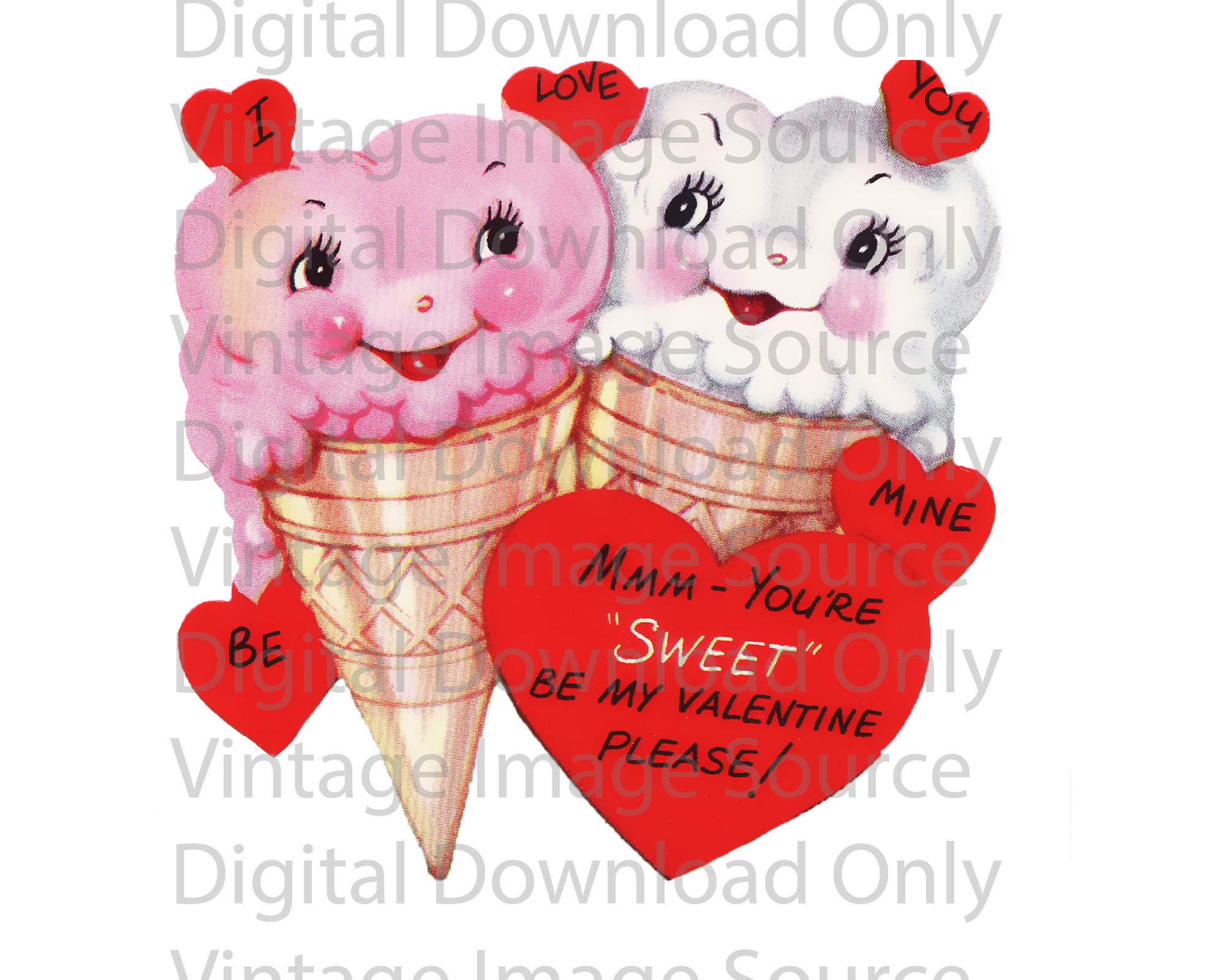 Digital Download PRINTABLE Vintage Valentine Ice Cream Cone ...