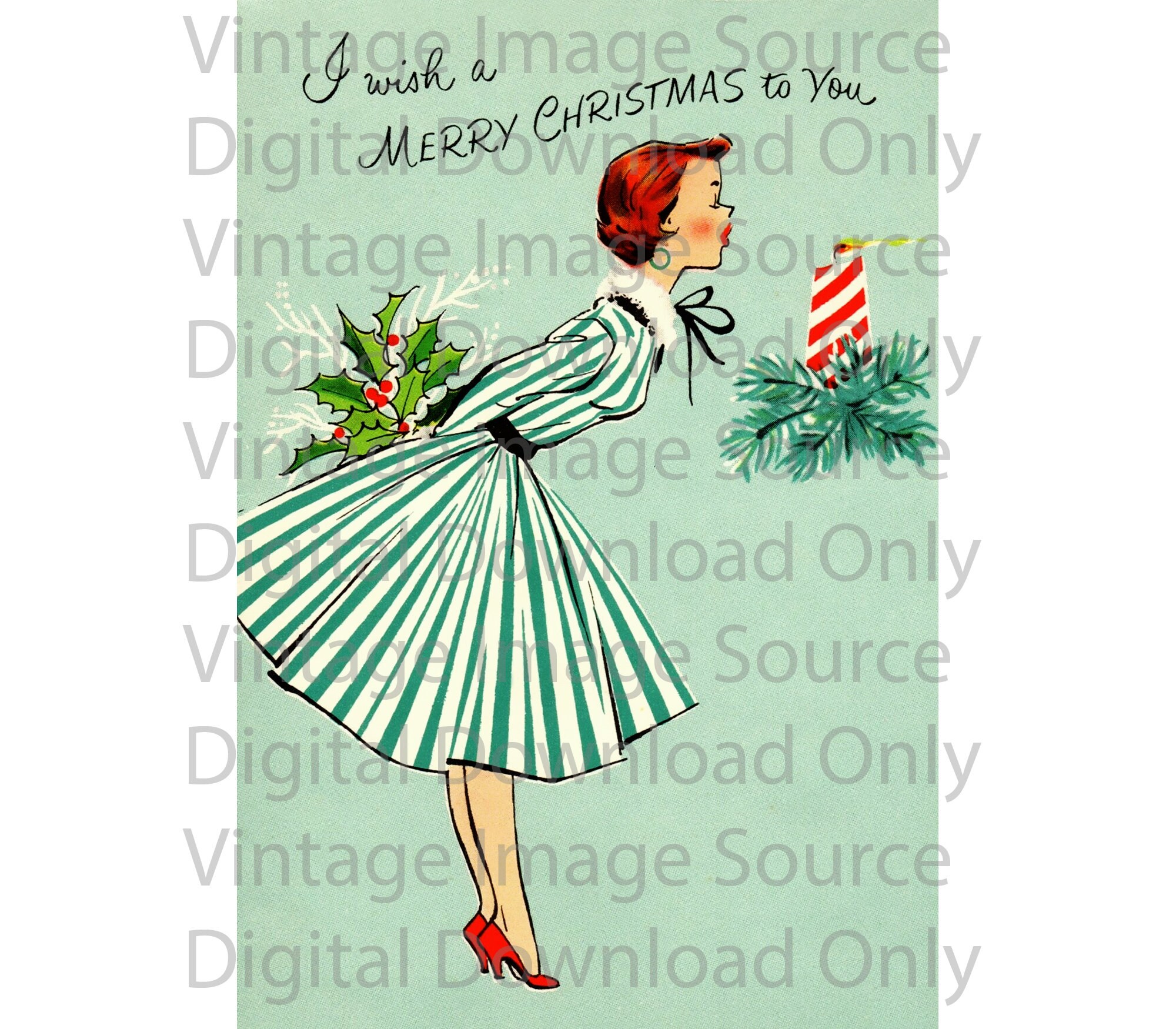 Digital Download PRINTABLE 1950s Vintage Christmas Lady Woman | Etsy