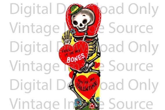 Digital Download PRINTABLE Vintage Valentine Skeleton Bones | Etsy