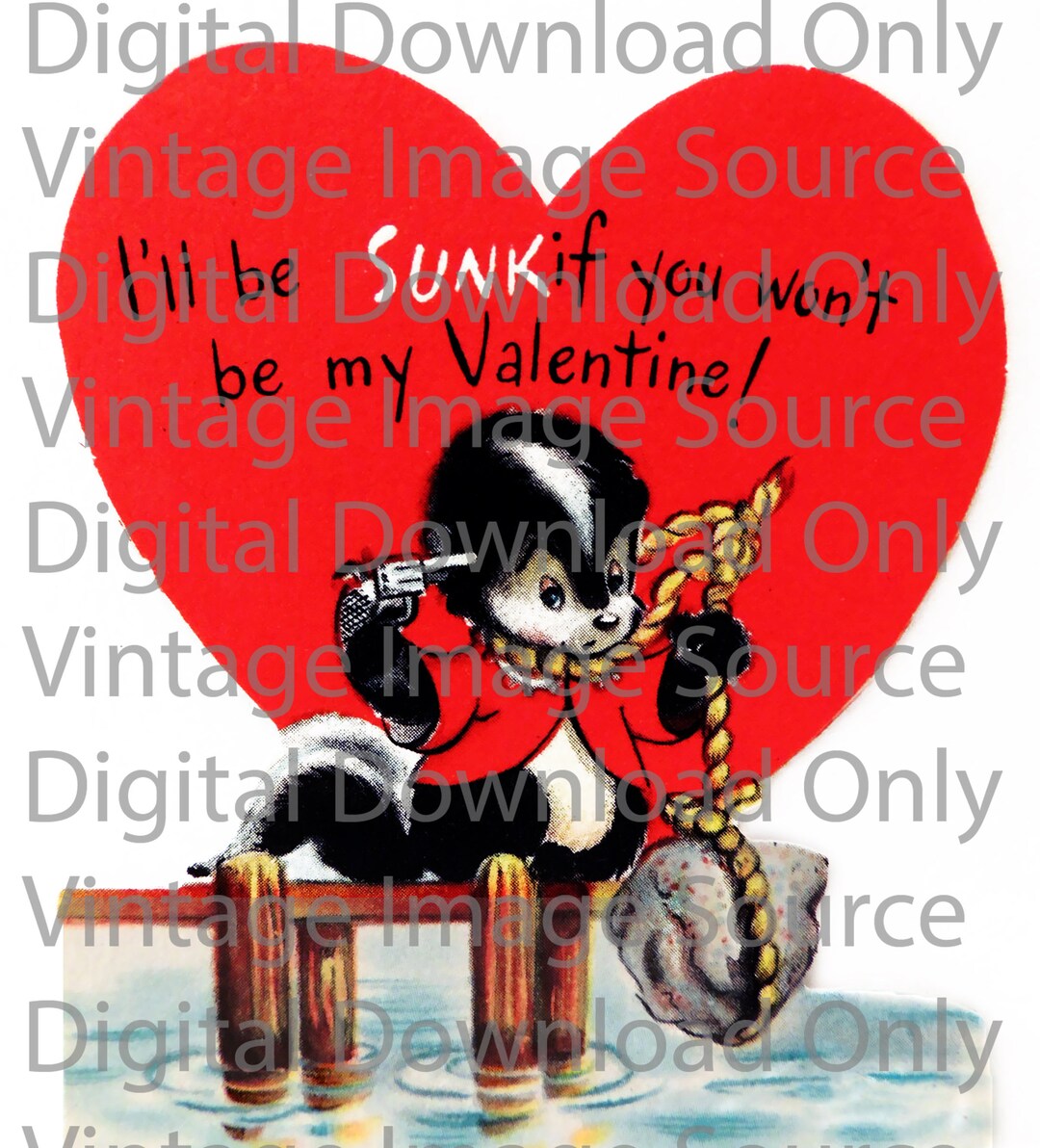 Digital Download PRINTABLE Vintage Valentine Sad Suicidal Skunk Horror ...