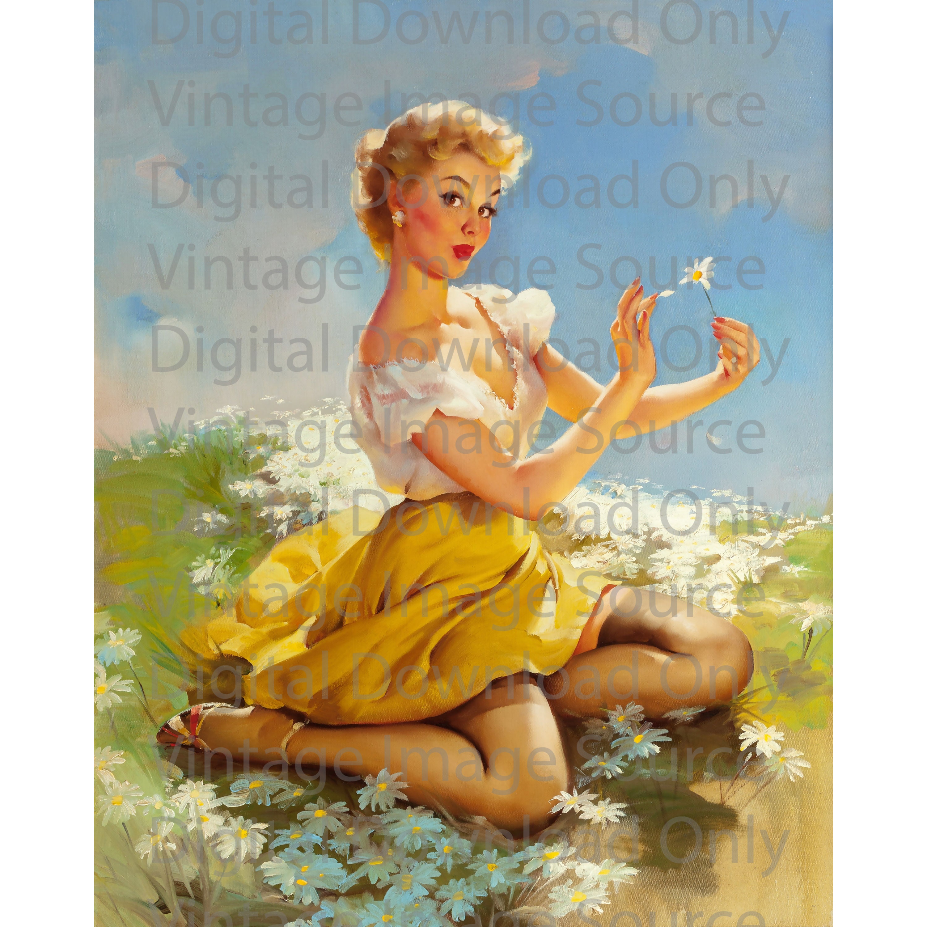 DESCARGA DIGITAL Elvgren Vintage Pin-up Ilustración Margaritas - Etsy ...