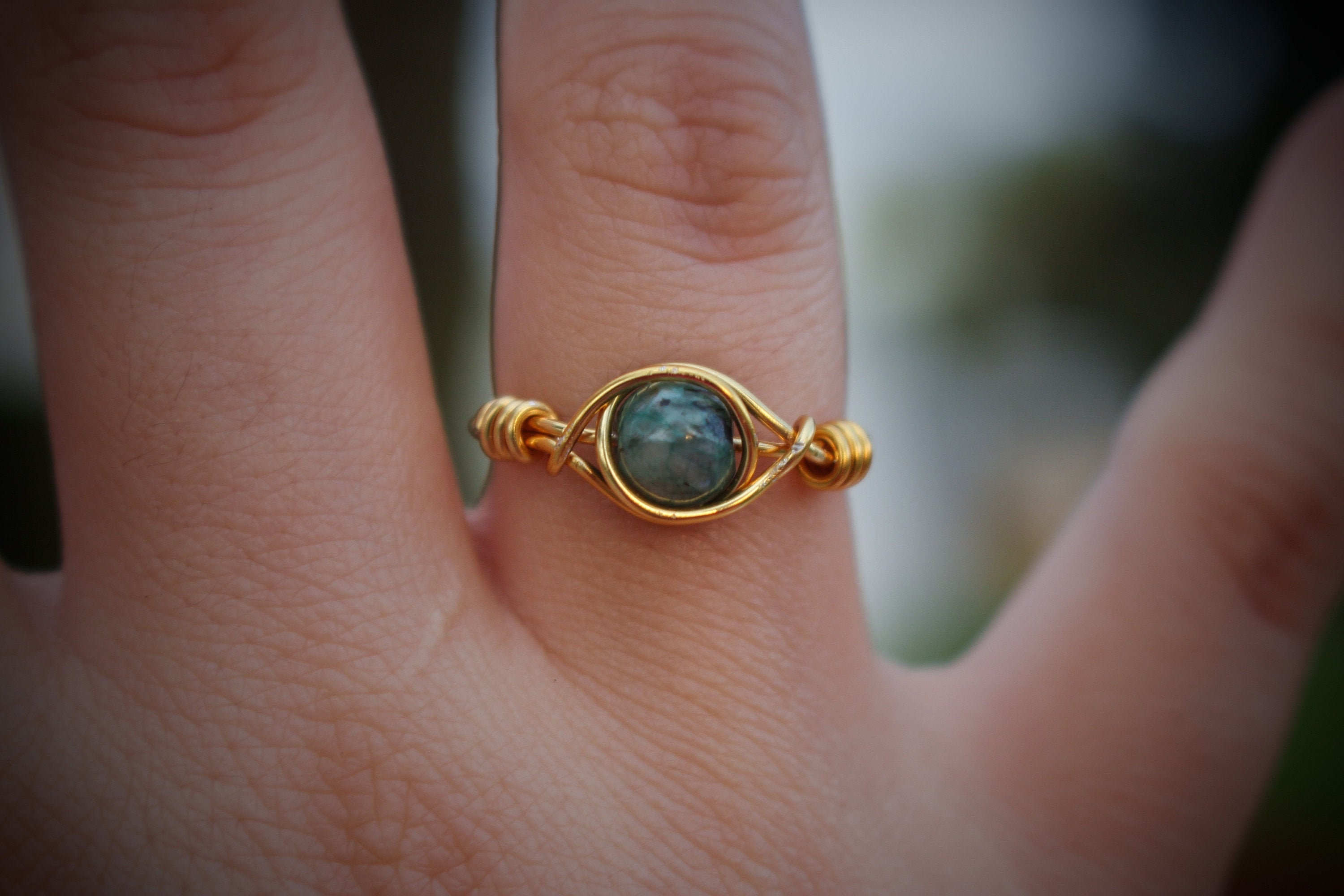 Green Jade Ring Wire Wrapped Crystal Green Gemstone Healing | Etsy