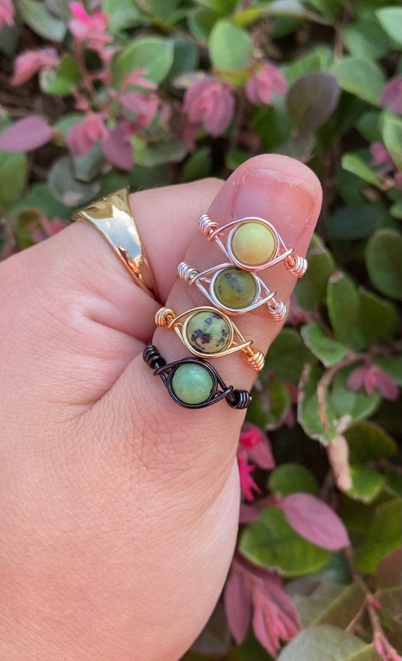 Chrysoprase Ring Wire Wrapped Crystal Ring Green Healing | Etsy