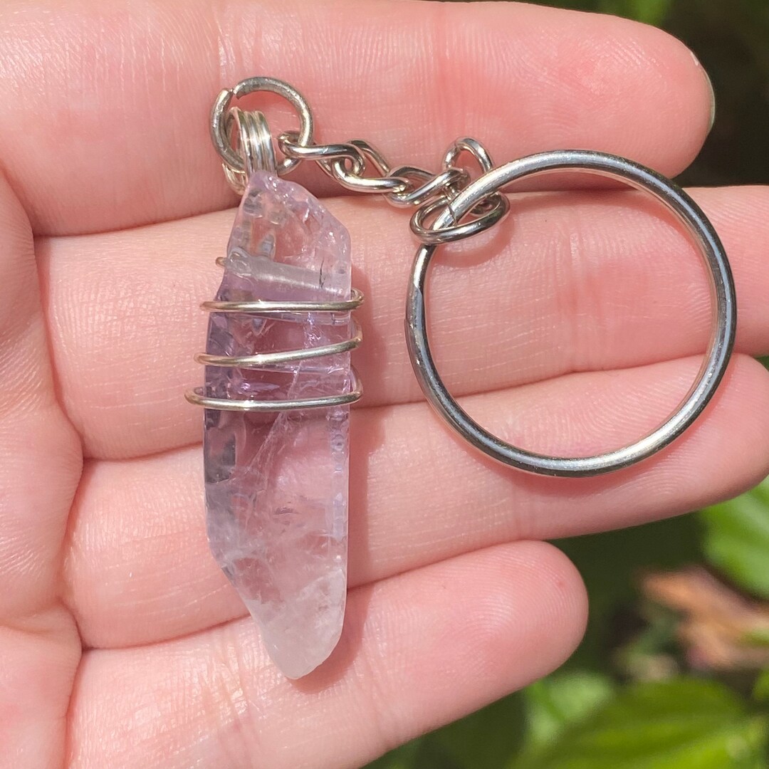 Amethyst Keychain, Wire Wrapped Crystal, February Birthstone, Crystal ...