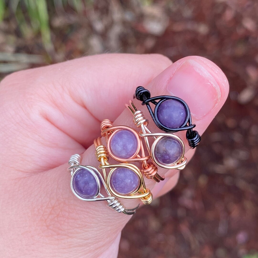 Lepidolite Ring, Wire Wrapped Crystal Ring, Crystal Ring, Dainty Ring, Gemstone Ring, Spiritual ...