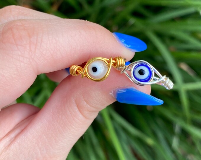 Evil Eye Ring, Protection Ring, Nazar Jewelry, Wire Wrapped Ring ...