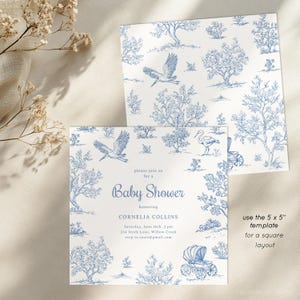 Toile Baby Shower Invitation Template: Blue Stork Design (digital ...