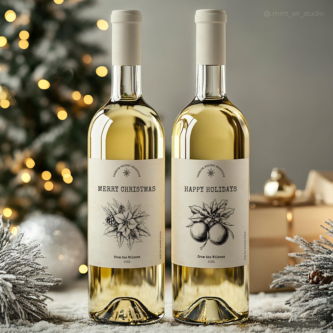 Custom Holiday Wine Label Set, Christmas Group Gifts for Coworkers ...