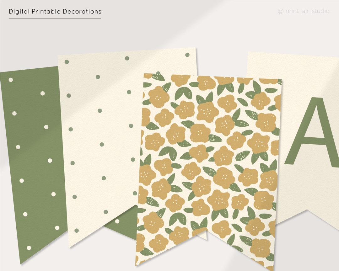 Digital Editable Floral Bunting Banner, DIY Printables for a Birthday ...