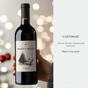 Custom Christmas Wine Bottle Label, Holiday Alcohol Gift (digital ...