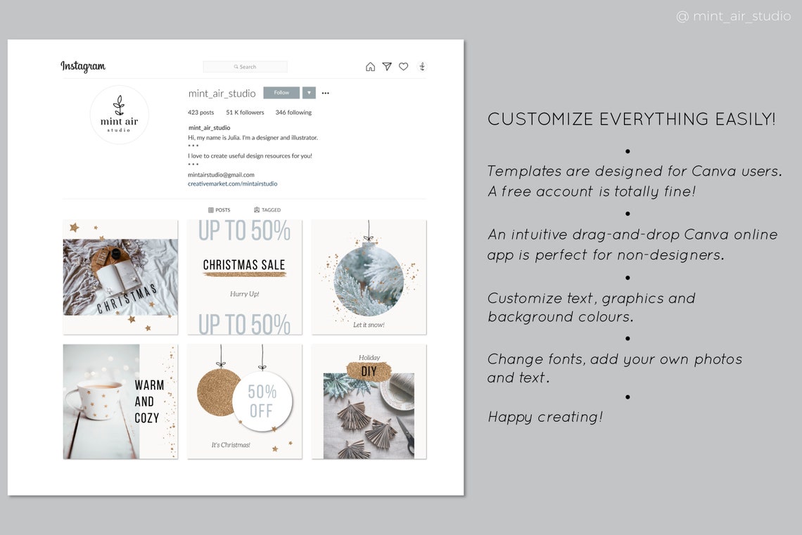 Christmas Instagram Templates for Canva. 60 Winter Holiday Canva ...