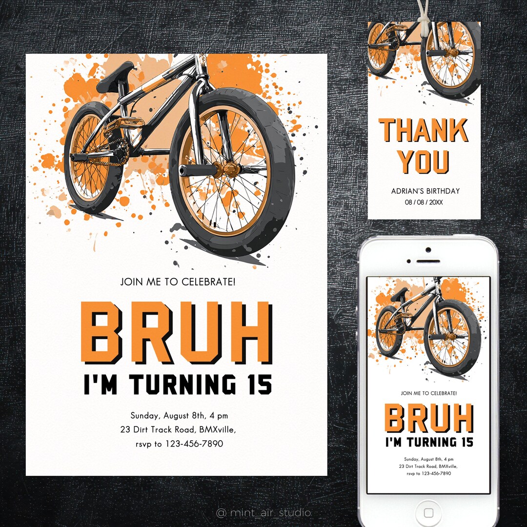 BMX Bike Birthday Invitation Idea, Skatepark Party Invite for a ...