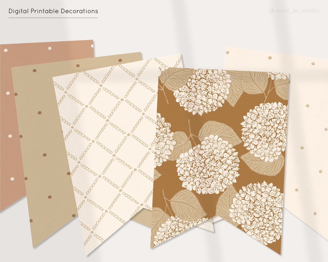 Digital Editable Bunting Banner Template With Hydrangea Flowers. DIY ...