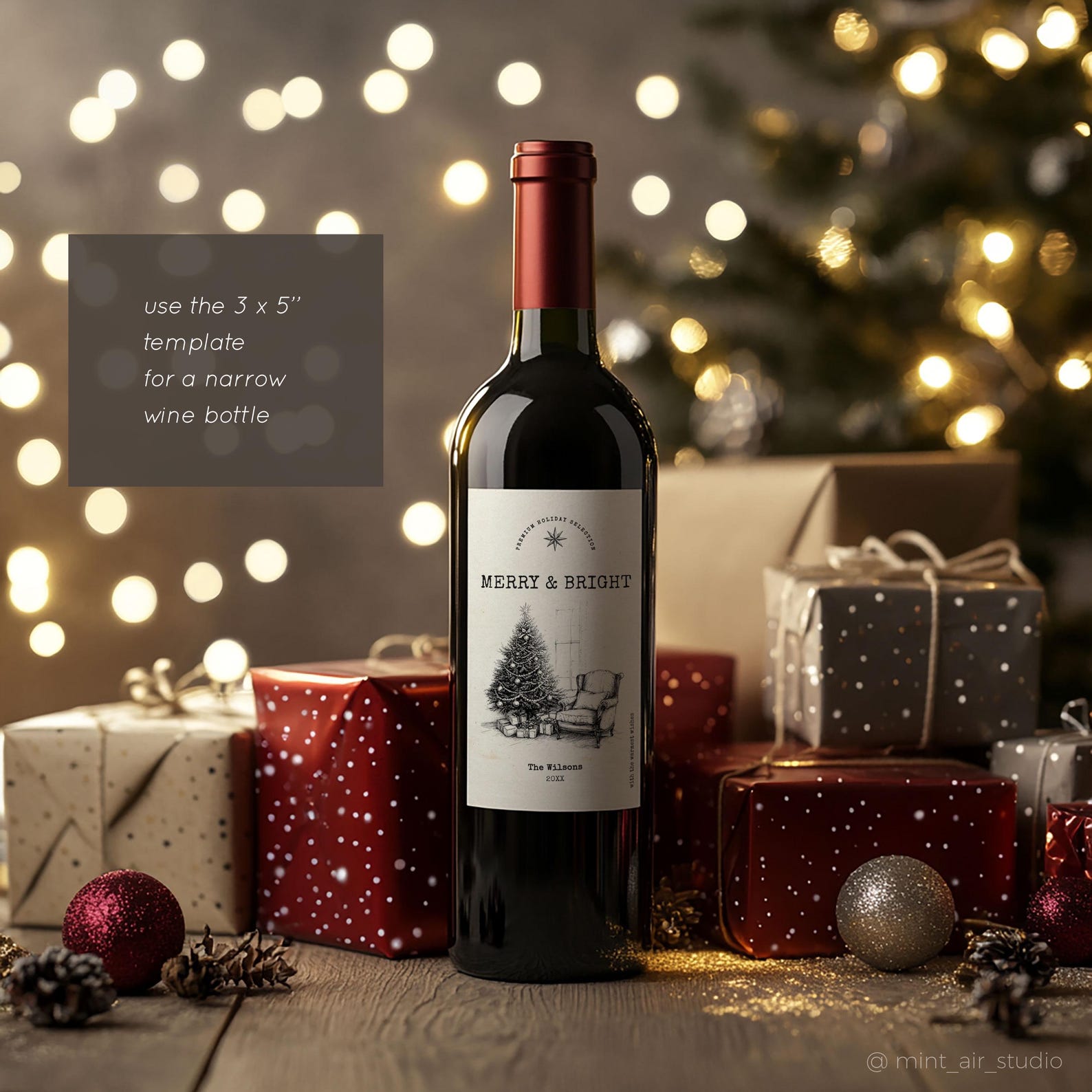 Custom Christmas Wine Bottle Label, Holiday Alcohol Gift (digital ...