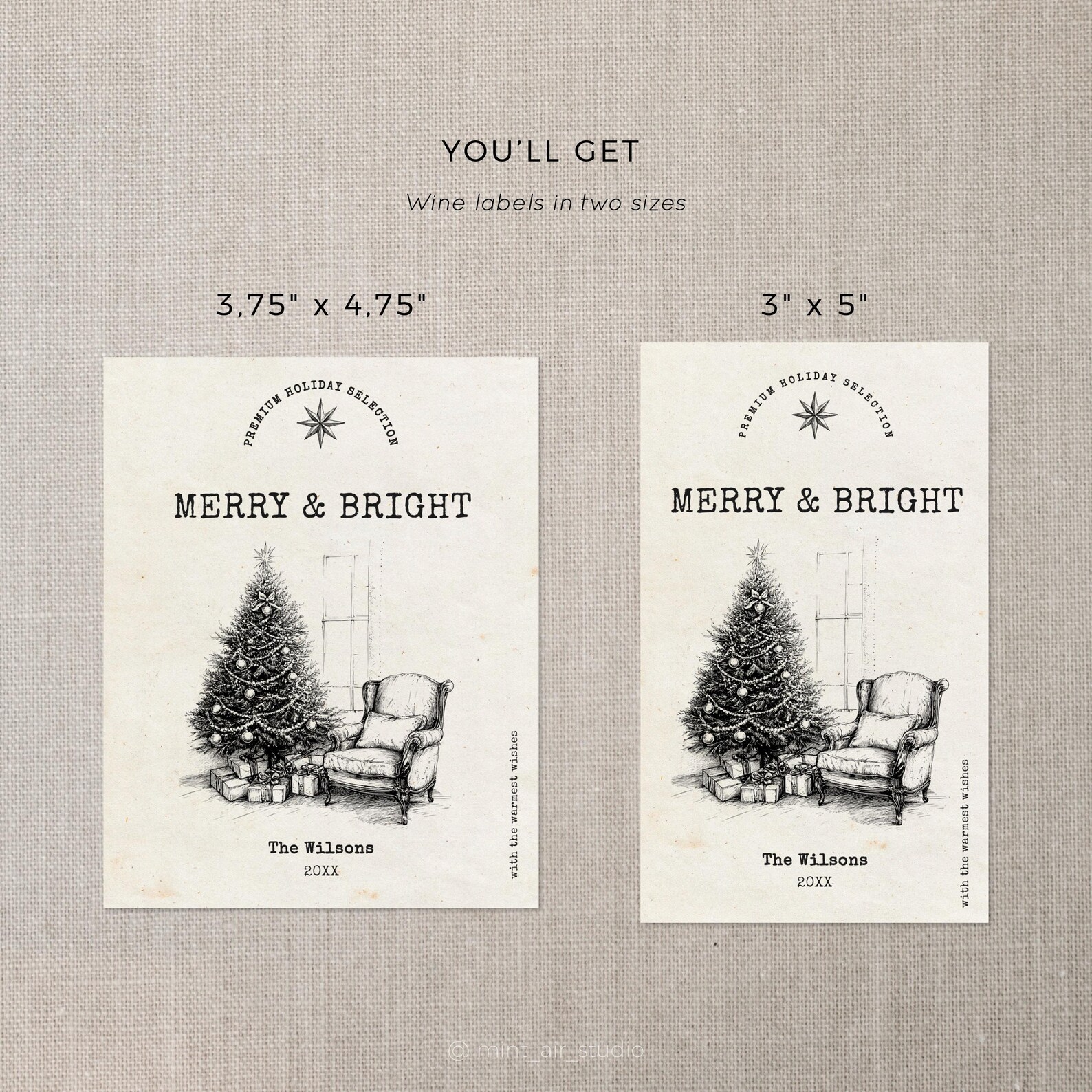 Custom Christmas Wine Bottle Label, Holiday Alcohol Gift (digital ...
