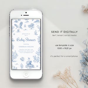 Toile Baby Shower Invitation Template: Blue Stork Design (digital ...